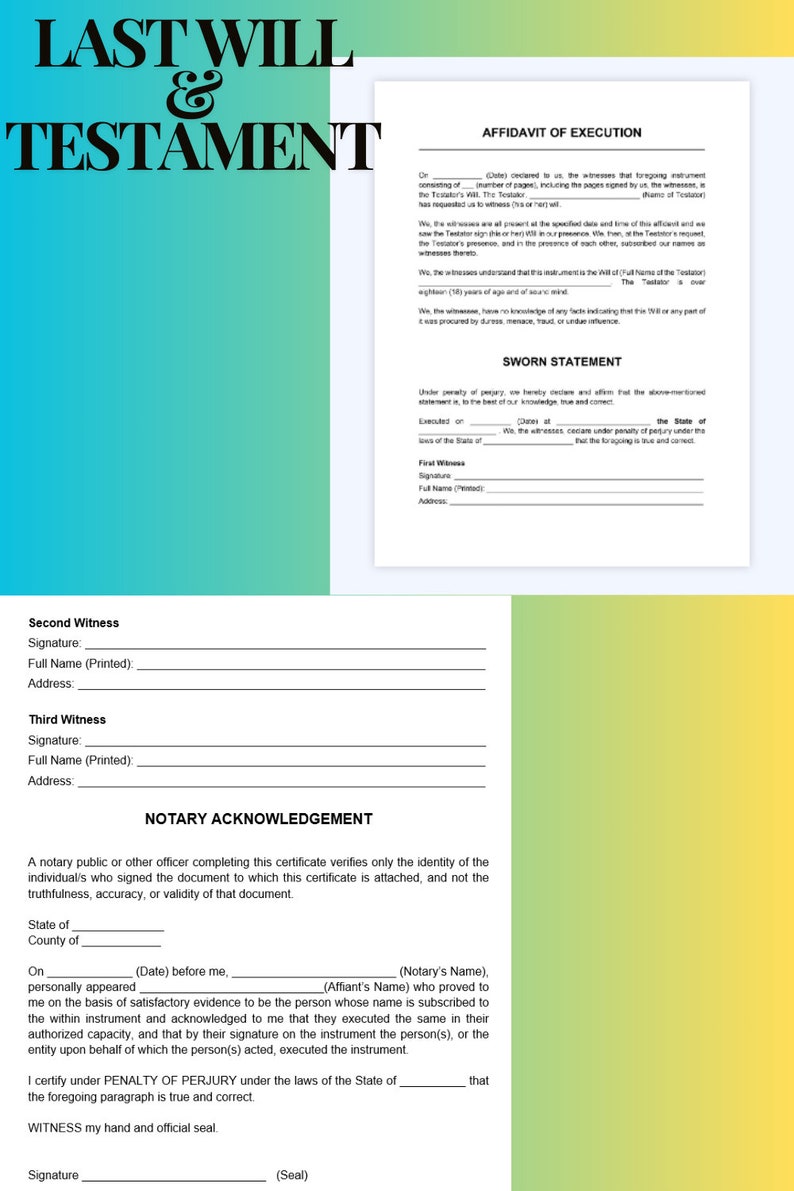 Fully Editable and Printable Last Will & Testament |sworn Statement ...