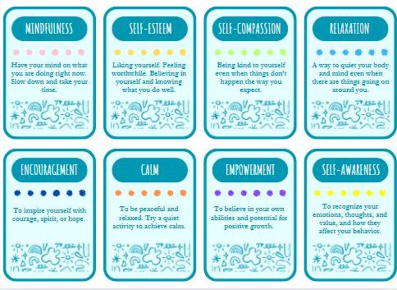 Mindfulness & Self-esteem Educational Flashcards | Blue Illustrative ...