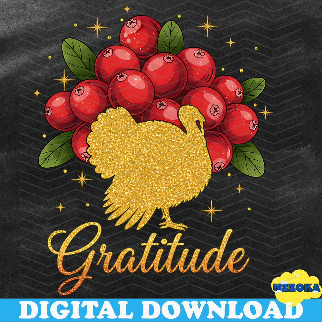 Gratitude Turkey PNG | Faux Glitter Thanksgiving Design (digital ...