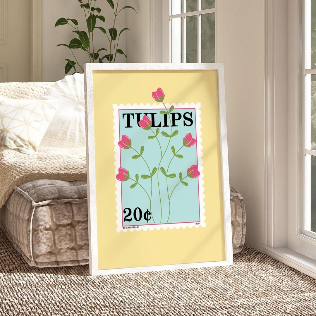 Tulip Floral Stamp Print, Trendy Dopamine Decor, Retro Wall Art for ...