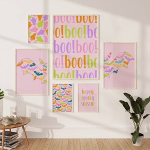 Cute Halloween Gallery Wall Art Prints, Pink Halloween Decor Prints Set ...