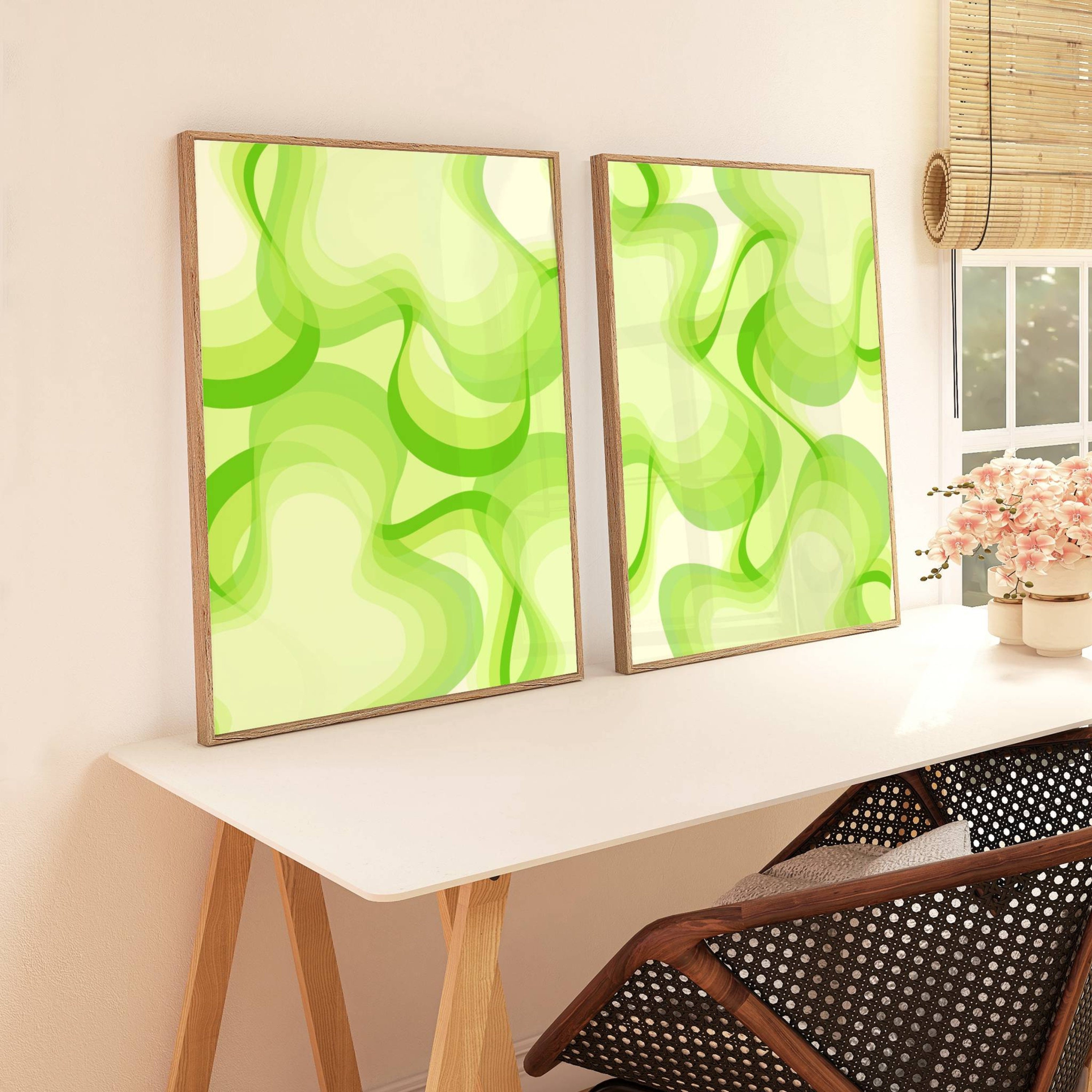 Bright Green Poster Set of Two Maximalist Wall Art Chartreuse Decor ...