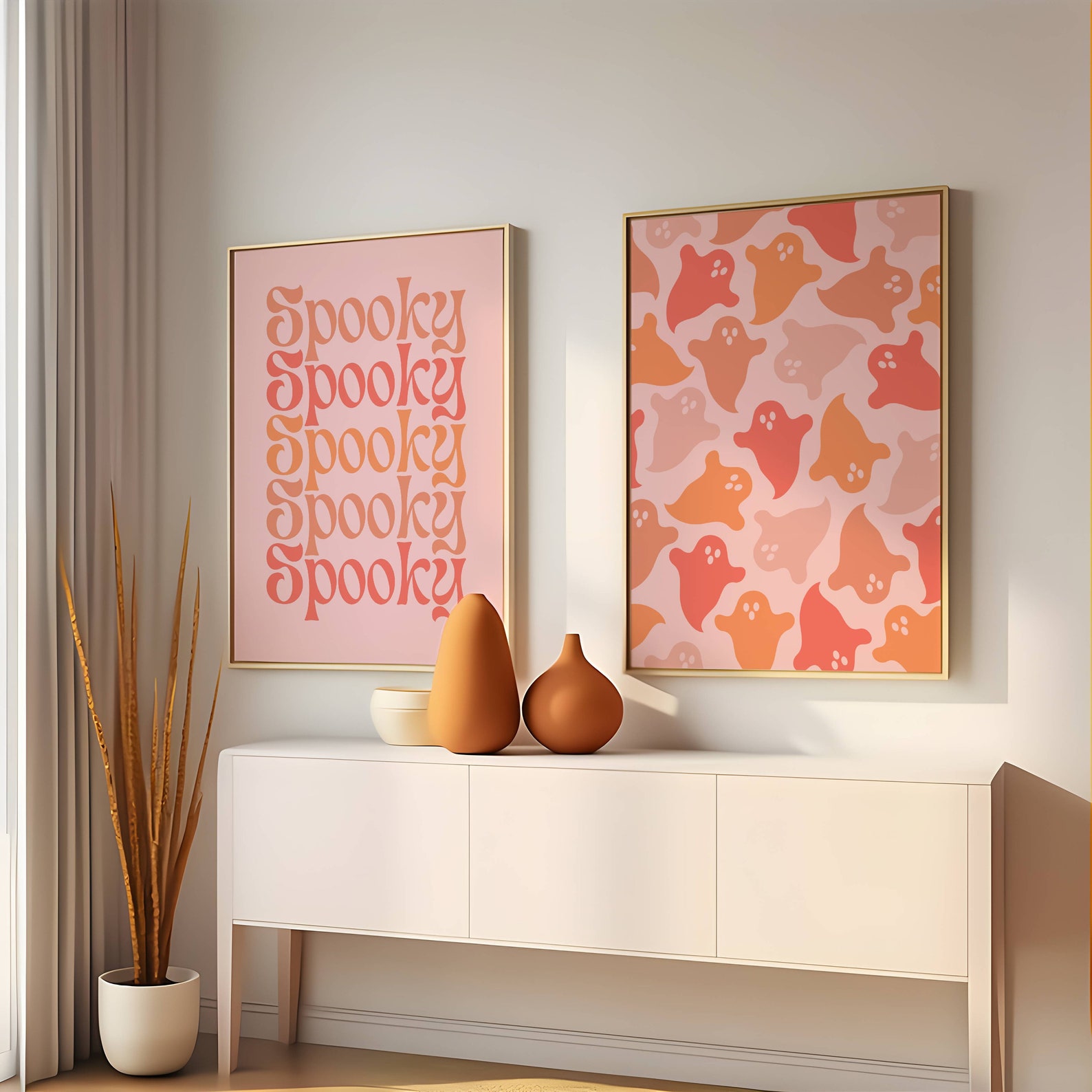 Pink Halloween Decor Cute Ghost Wall Art Spooky Art Print - Etsy