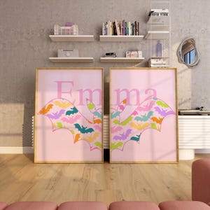 Custom Pink Halloween Wall Art Set of 2, Cute Spooky Season Decor for ...