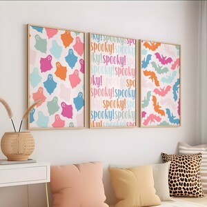 Pastel Halloween Prints Set of 3, Colorful Halloween Wall Art Printable ...