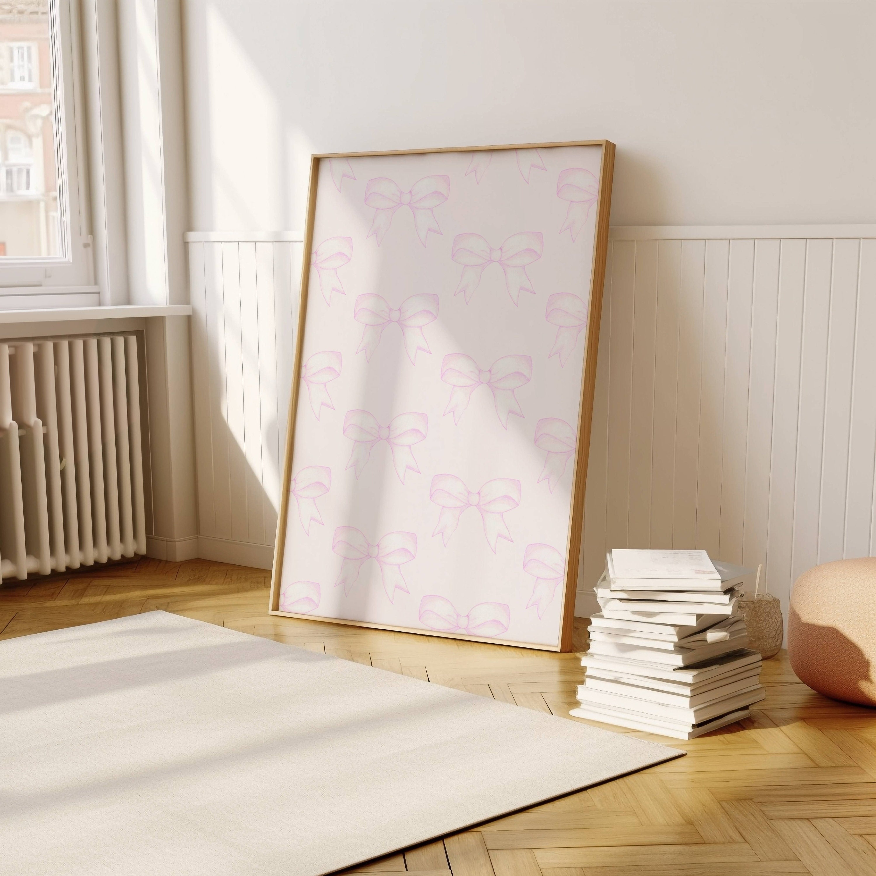 Hand Drawn Pink Bow Wall Art Print, Coquette Room Decor Aesthetic ...