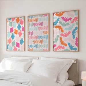 Pastel Halloween Prints Set of 3, Colorful Halloween Wall Art Printable ...