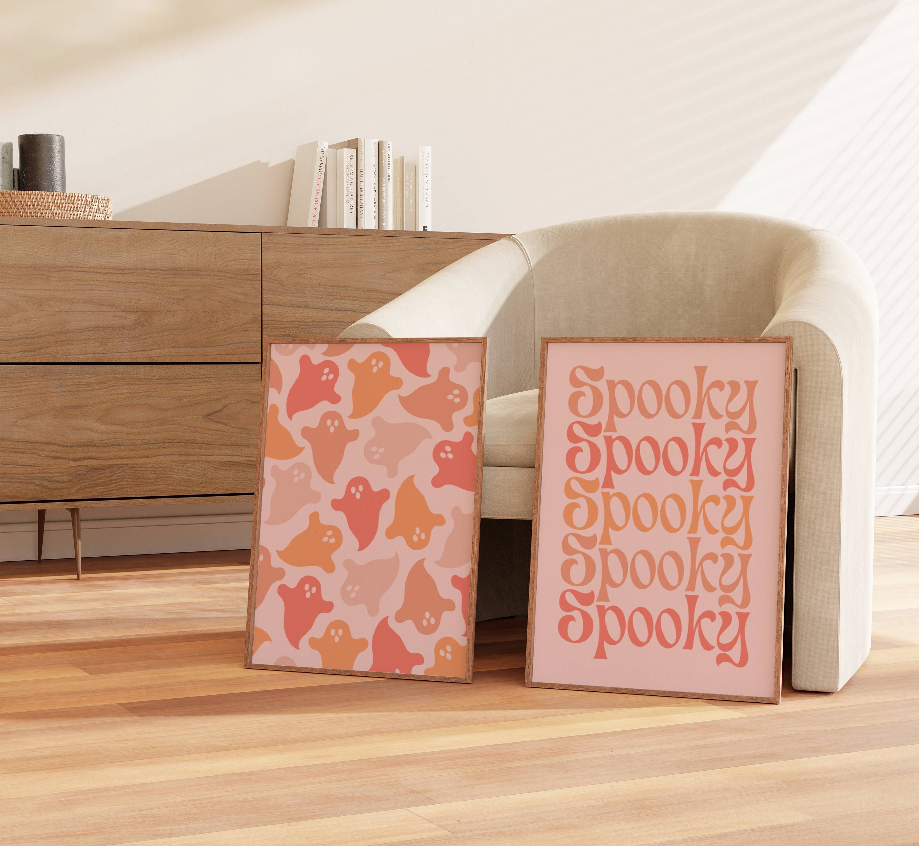 Pink Halloween Decor Cute Ghost Wall Art Spooky Art Print - Etsy