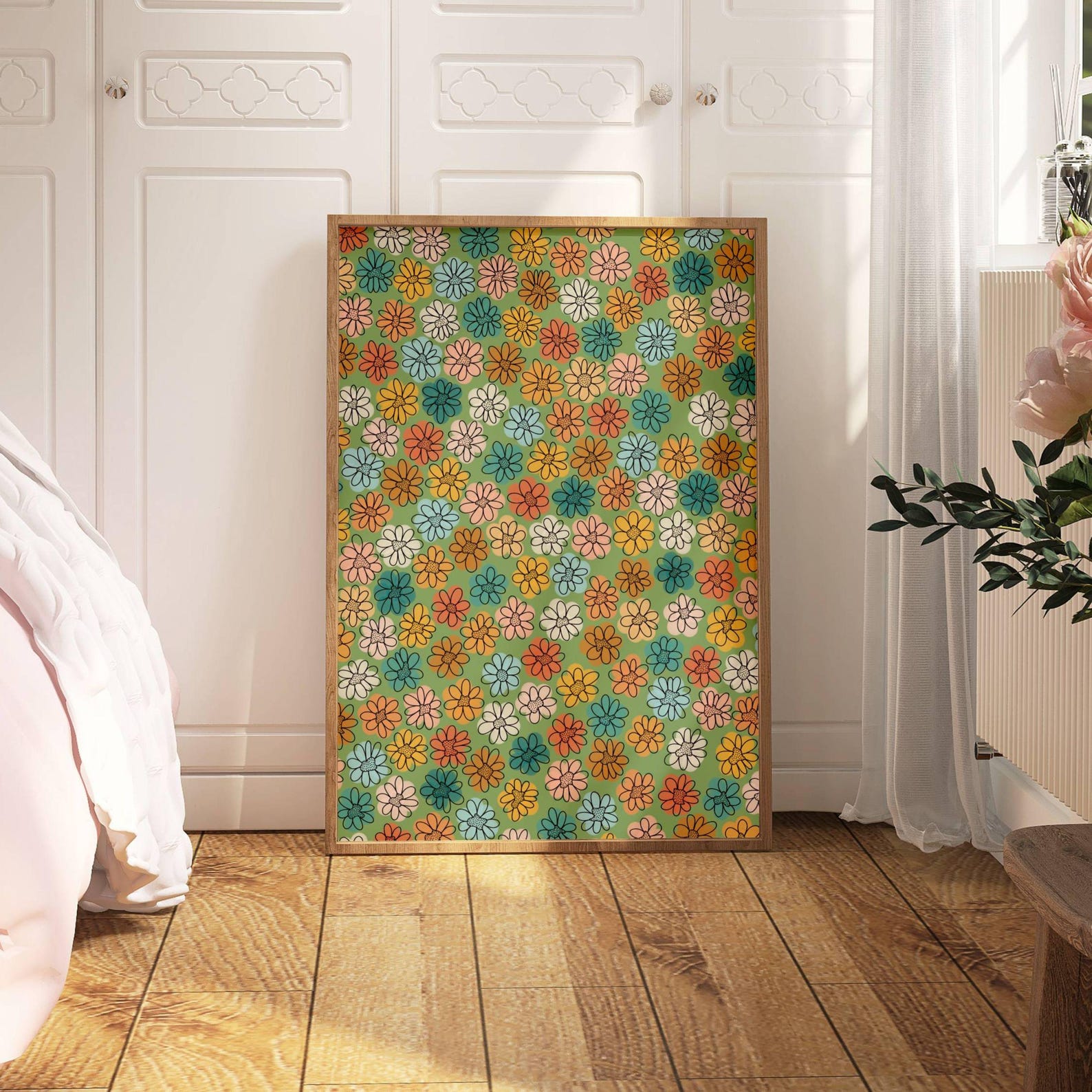 Boho Floral Wall Art Printable, Green Aesthetic Room Decor for Teen ...