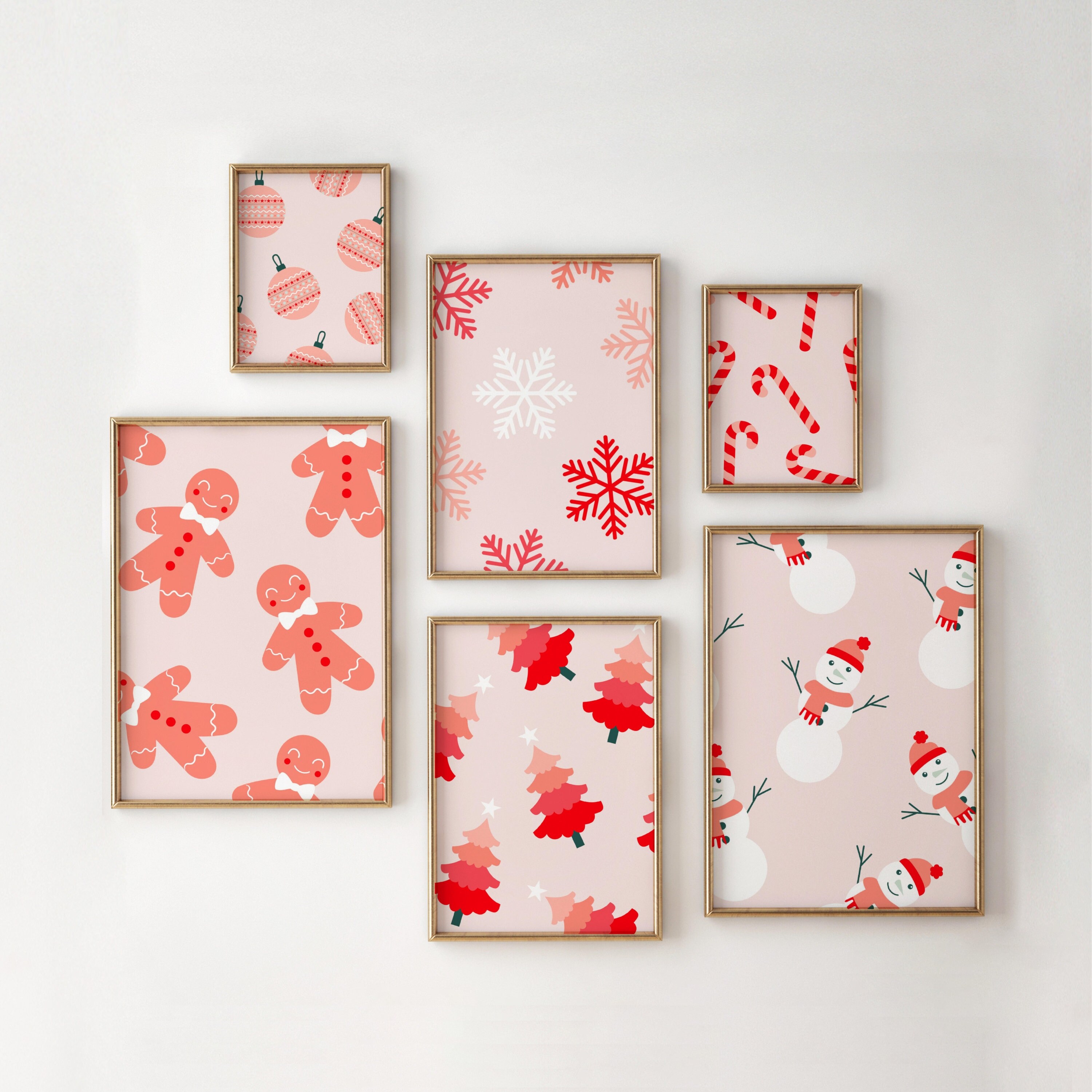 Pink Christmas Gallery Wall Set of 6 Prints, Cute Holiday Wall Art ...
