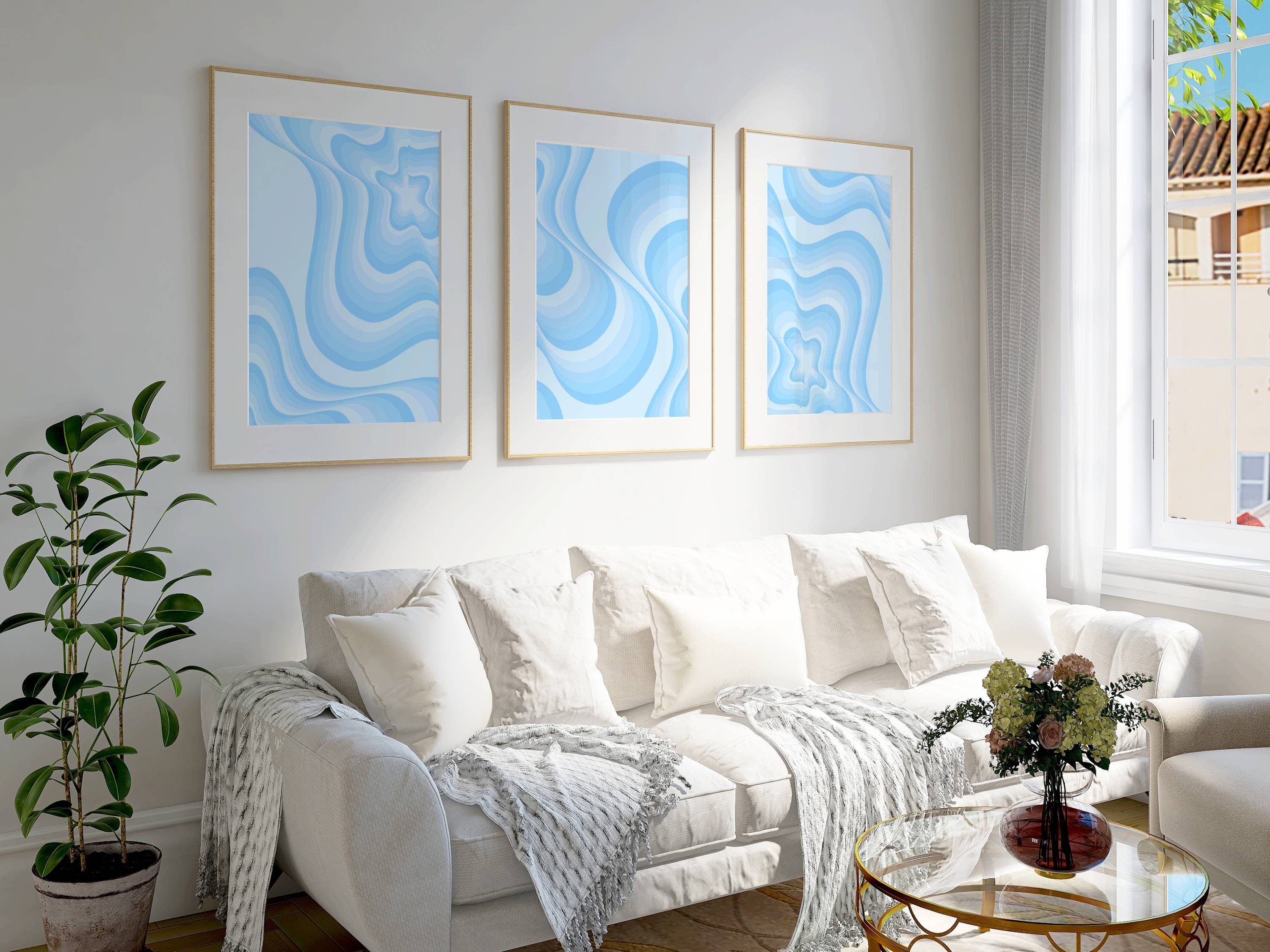 Light Blue Wall Art Set of 3, Preppy Room Decor Aesthetic Posters, Cute ...