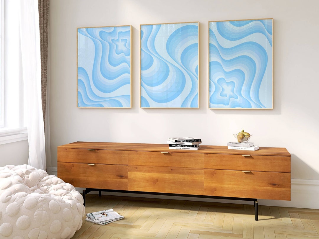 Light Blue Wall Art Set of 3, Preppy Room Decor Aesthetic Posters, Cute ...