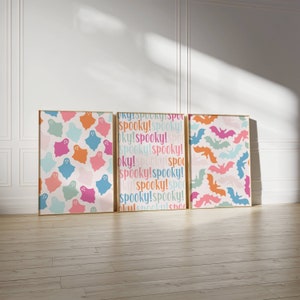 Pastel Halloween Prints Set of 3, Colorful Halloween Wall Art Printable ...
