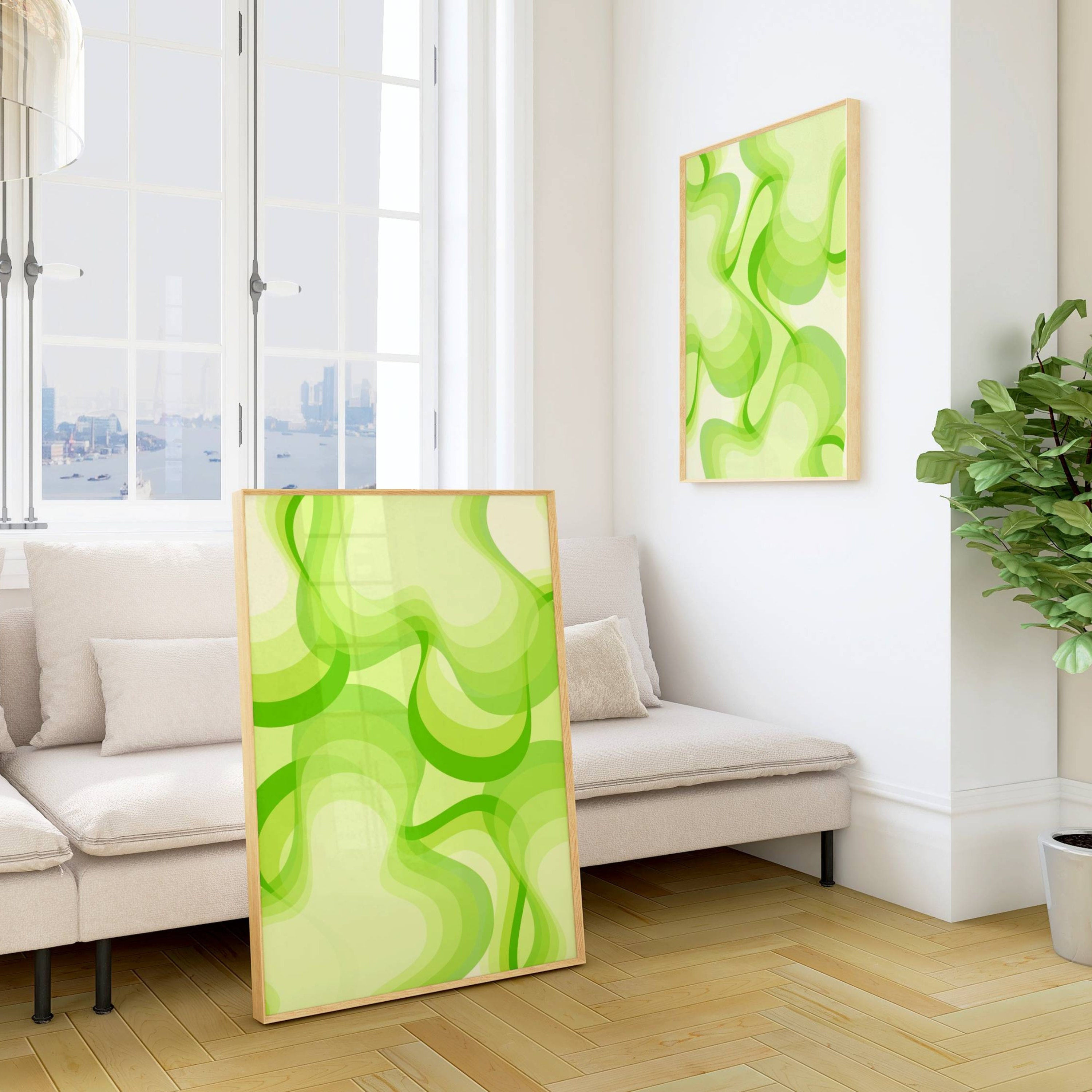 Bright Green Poster Set of Two Maximalist Wall Art Chartreuse Decor ...