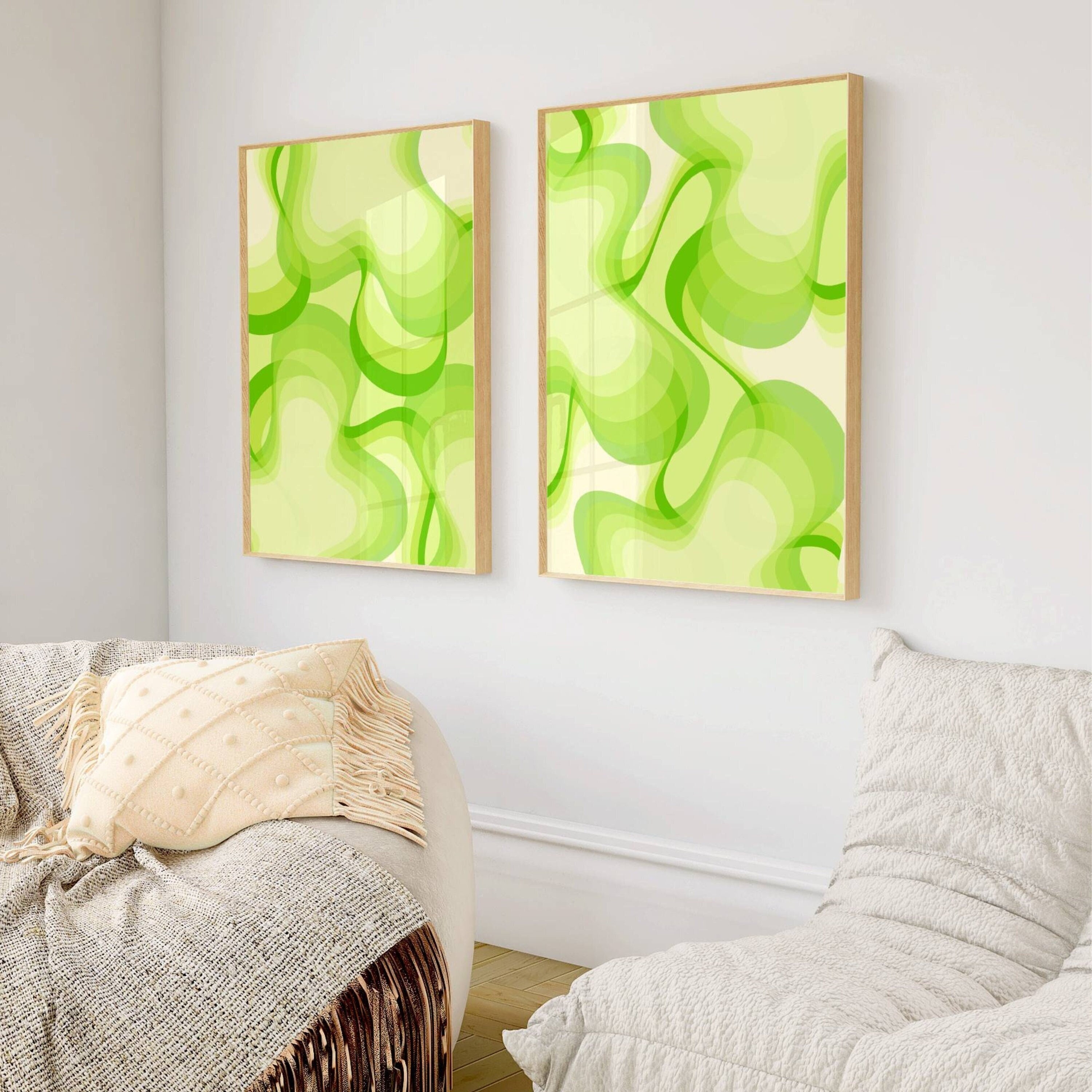 Bright Green Poster Set of Two Maximalist Wall Art Chartreuse Decor ...