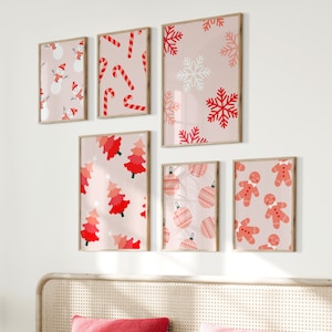 Pink Christmas Gallery Wall Set of 6 Prints, Cute Holiday Wall Art ...