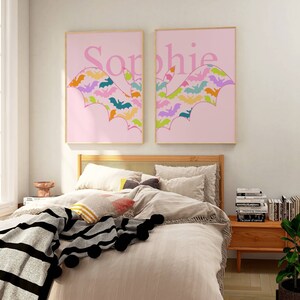 Custom Pink Halloween Wall Art Set of 2, Cute Spooky Decor for Kids ...