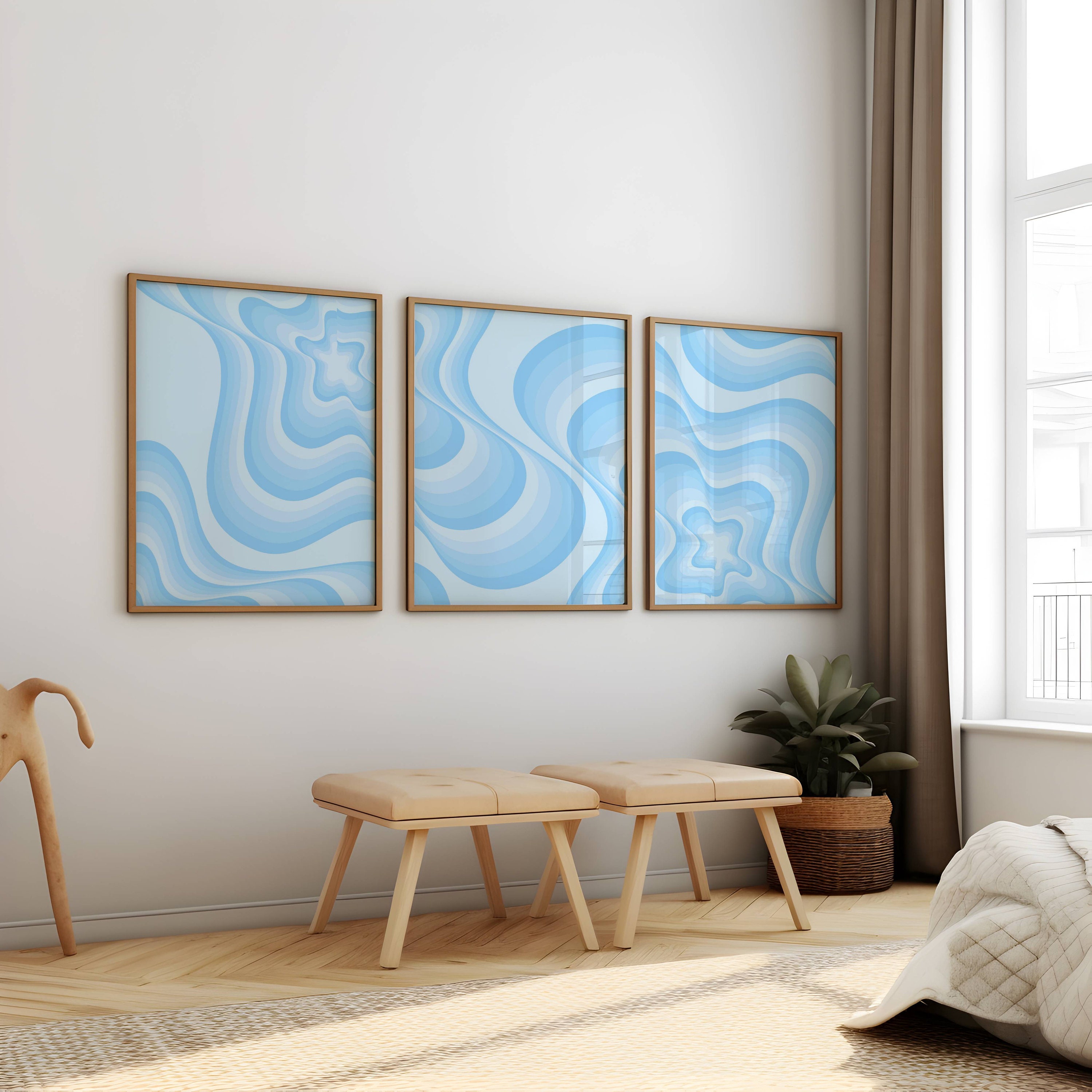 Light Blue Wall Art Set of 3, Preppy Room Decor Aesthetic Posters, Cute ...