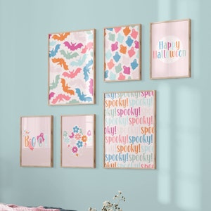 Boho Halloween Print Set of 6, Pink Halloween Gallery Wall Art, Pastel ...