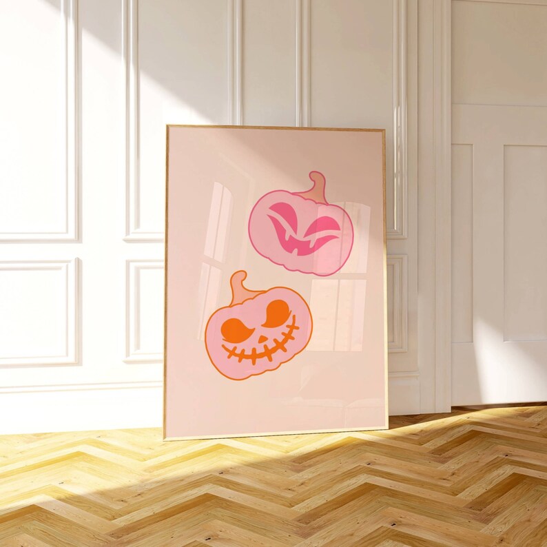 Spooky Pumpkins With Faces Cute Halloween Decor for Room Pink Pumpkin ...