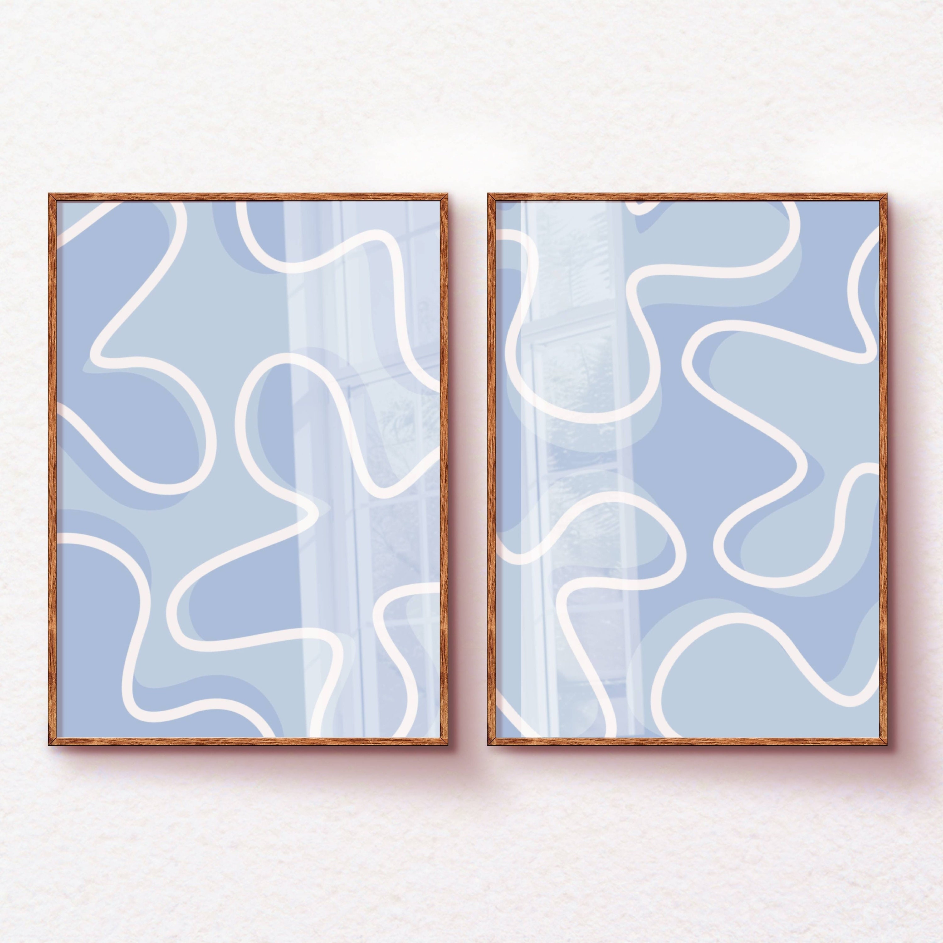 Light Blue Wall Art Aesthetic Room Decor for Teens, Trendy Abstract ...