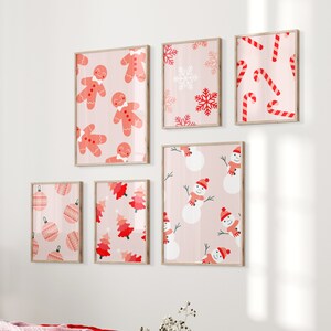 Pink Christmas Gallery Wall Set of 6 Prints, Cute Holiday Wall Art ...
