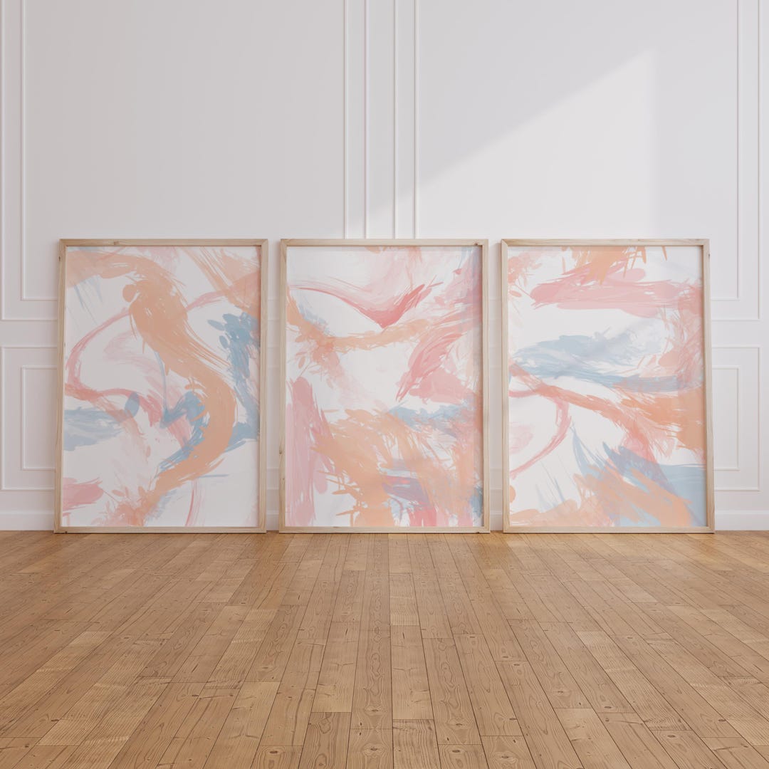 Pastel Abstract Wall Art Set of 3, Watercolor Prints for Girls Bedroom ...