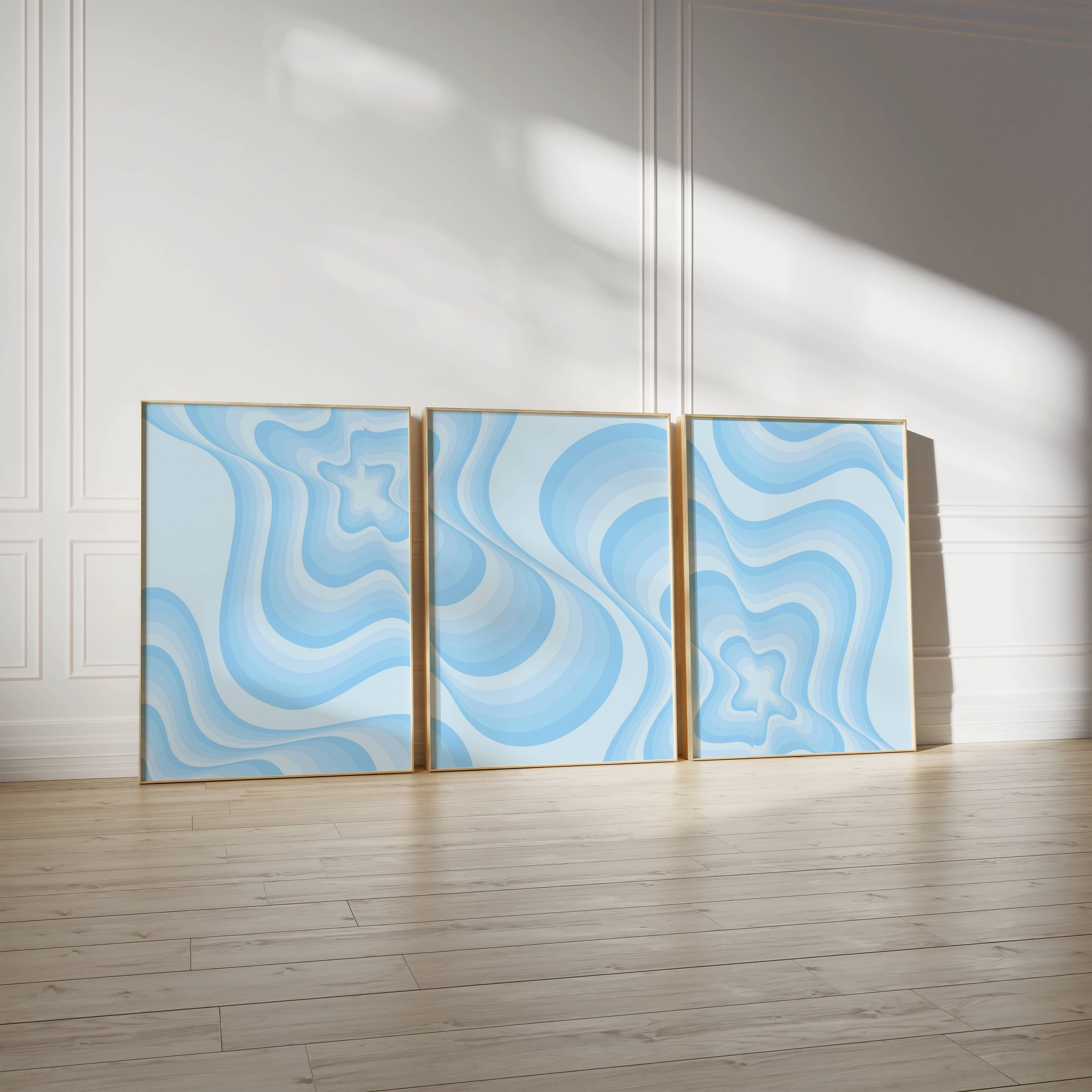 Light Blue Wall Art Set of 3, Preppy Room Decor Aesthetic Posters, Cute ...