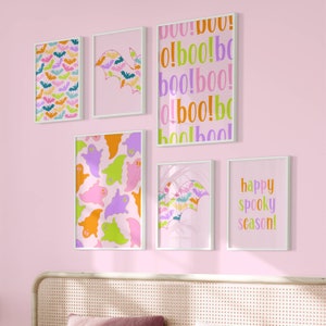 Cute Halloween Gallery Wall Art Prints, Pink Halloween Decor Prints Set ...