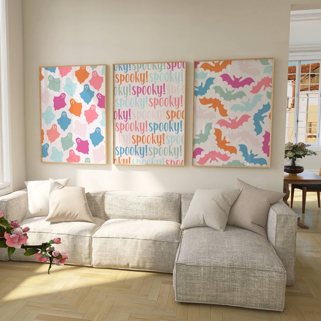 Pastel Halloween Prints Set of 3, Colorful Halloween Wall Art Printable ...