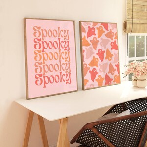 Pink Halloween Decor Cute Ghost Wall Art Spooky Art Print Girly ...