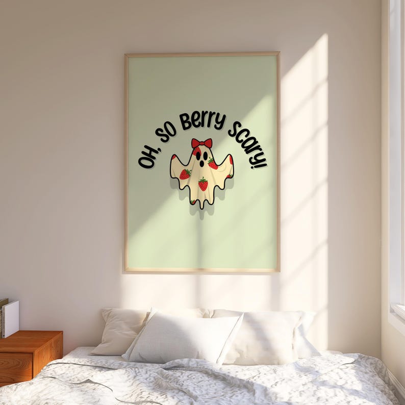Strawberry Ghost Wall Art Printable, Pastel Halloween Decor for Kids ...