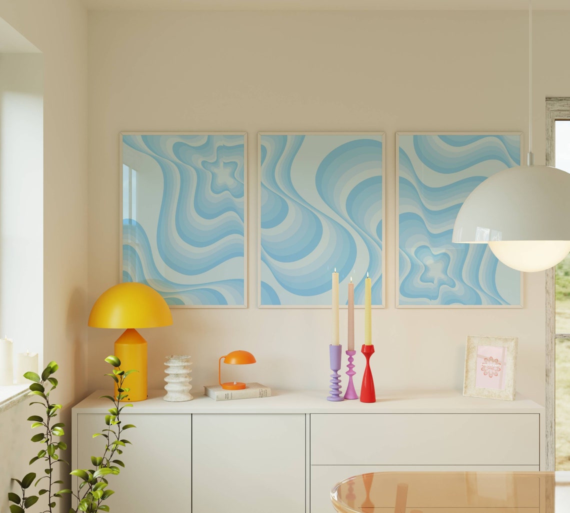 Light Blue Wall Art Set of 3, Preppy Room Decor Aesthetic Posters, Cute ...