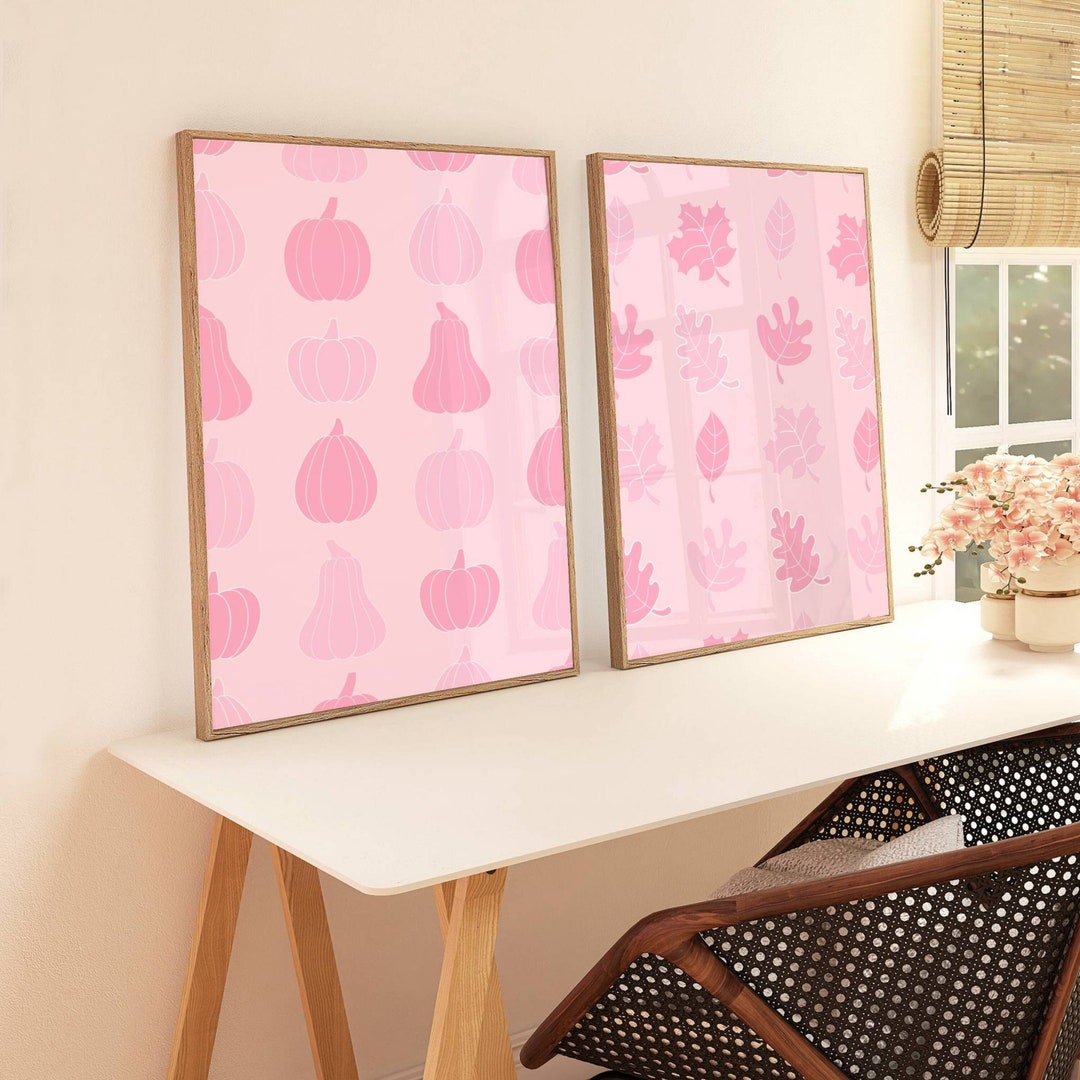 Pink Fall Decor - Pumpkins and Leaves - Fall Room Decor Aesthetic ...