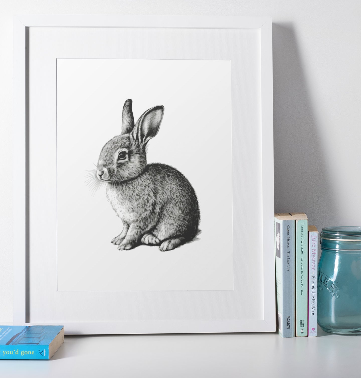 Cute Bunny Print, Black & White, Printable Wall Art, Digital Download ...