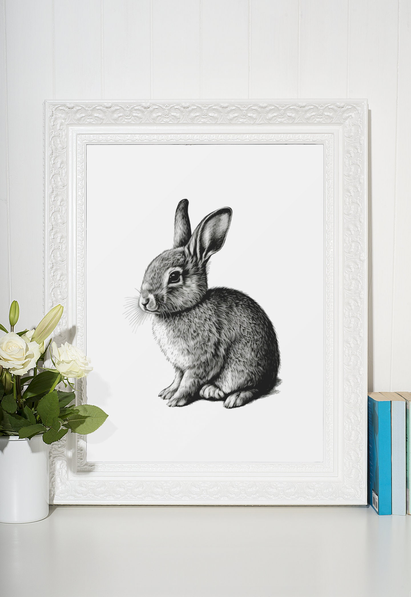 Cute Bunny Print, Black & White, Printable Wall Art, Digital Download ...