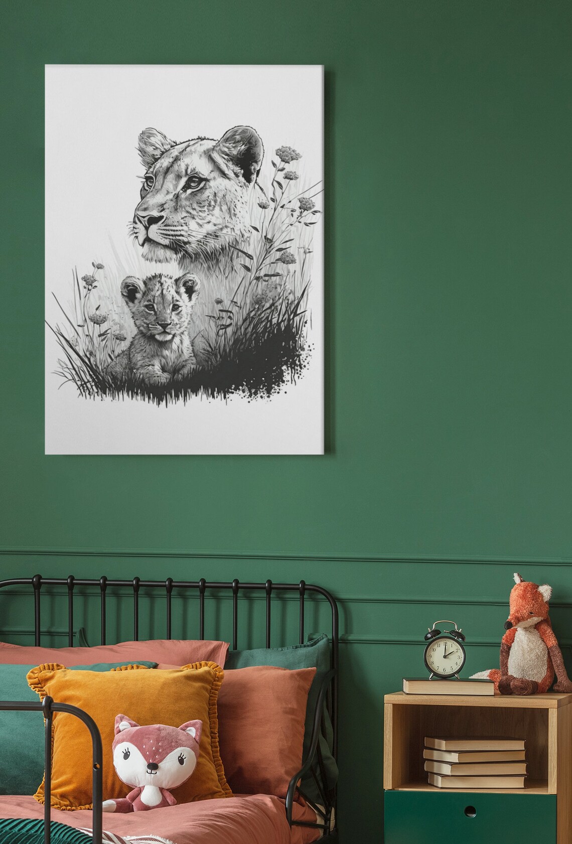 Lioness and Cub Print, Black & White, Printable Wall Art, Digital ...