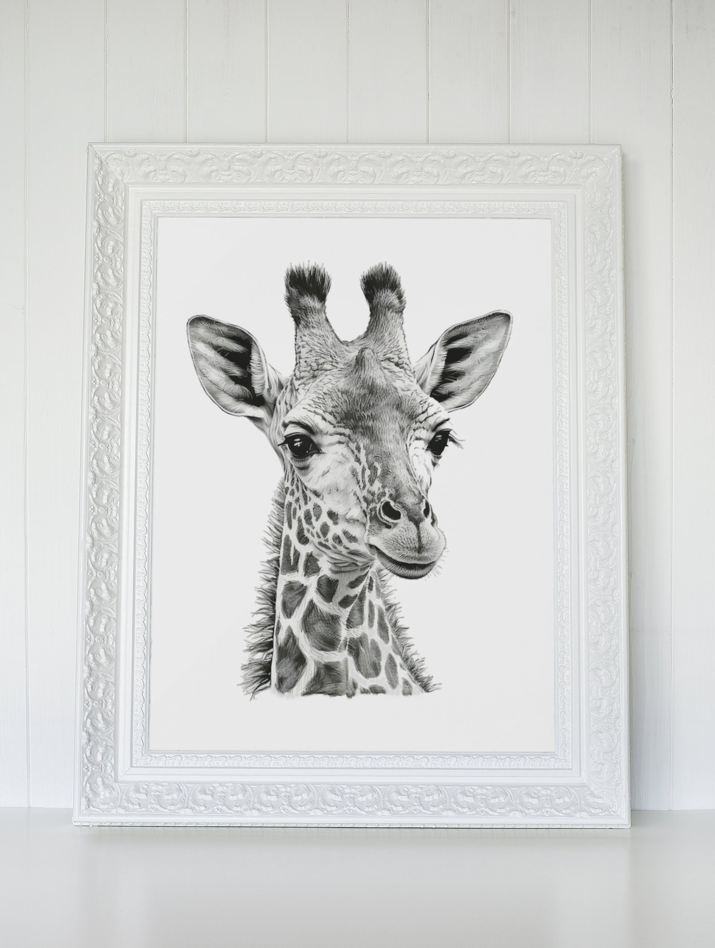 Cute-giraffe Print, Black & White, Digital Download Art, Cute-giraffe ...