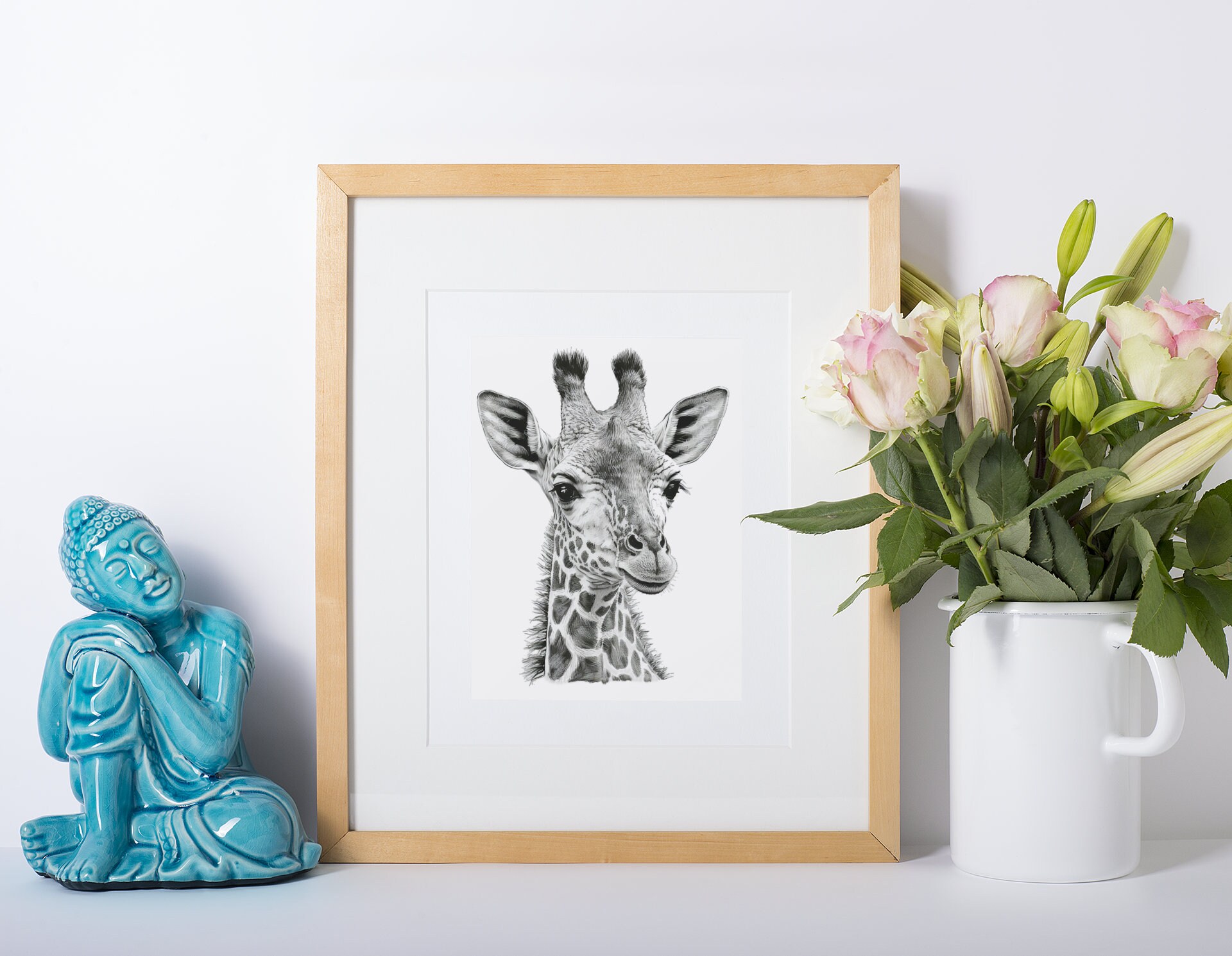 Cute-giraffe Print, Black & White, Digital Download Art, Cute-giraffe ...