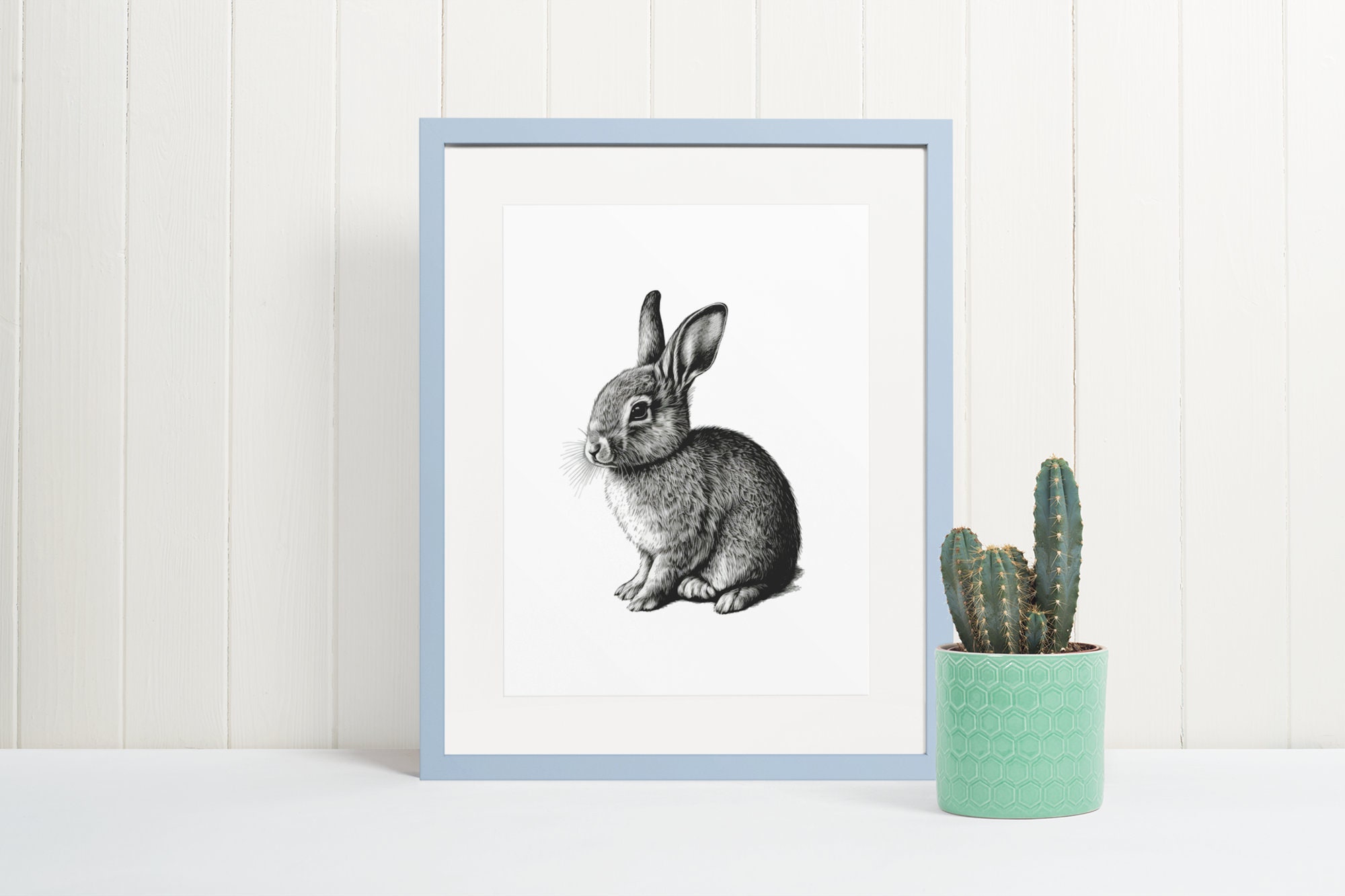 Cute Bunny Print, Black & White, Printable Wall Art, Digital Download ...