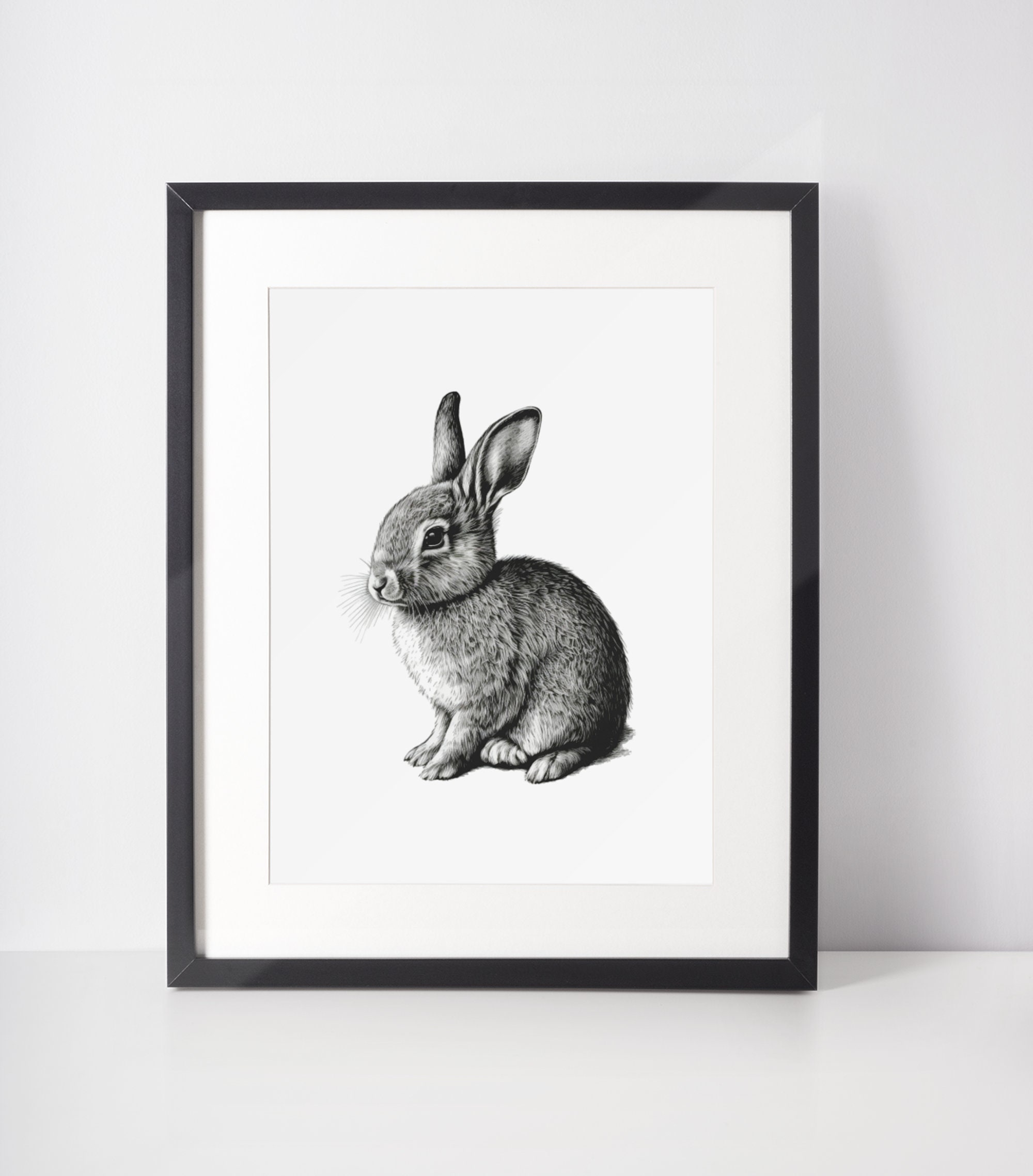 Cute Bunny Print, Black & White, Printable Wall Art, Digital Download ...