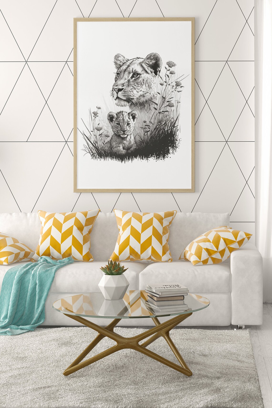Lioness and Cub Print, Black & White, Printable Wall Art, Digital ...