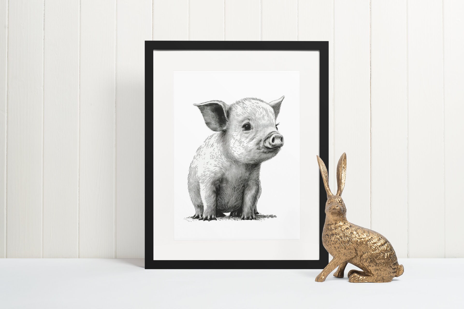Cute Piglet Print, Black & White, Printable Wall Art, Digital Download ...