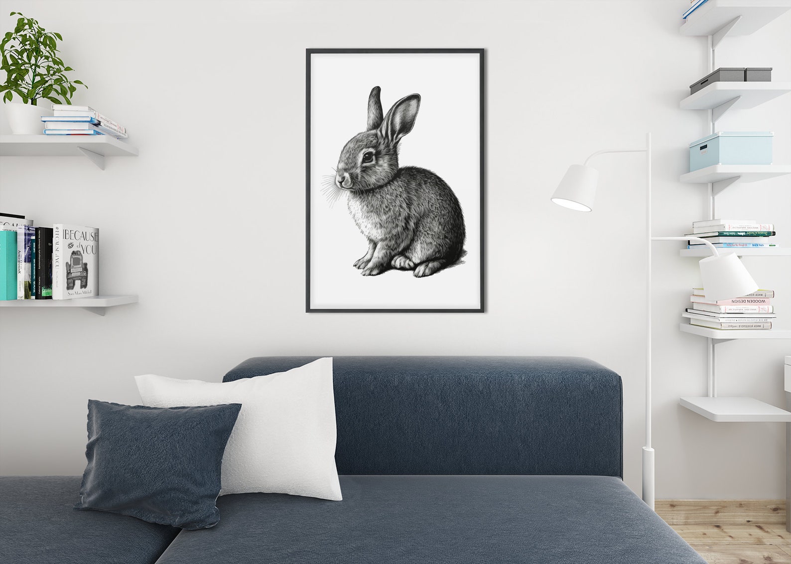 Cute Bunny Print, Black & White, Printable Wall Art, Digital Download ...