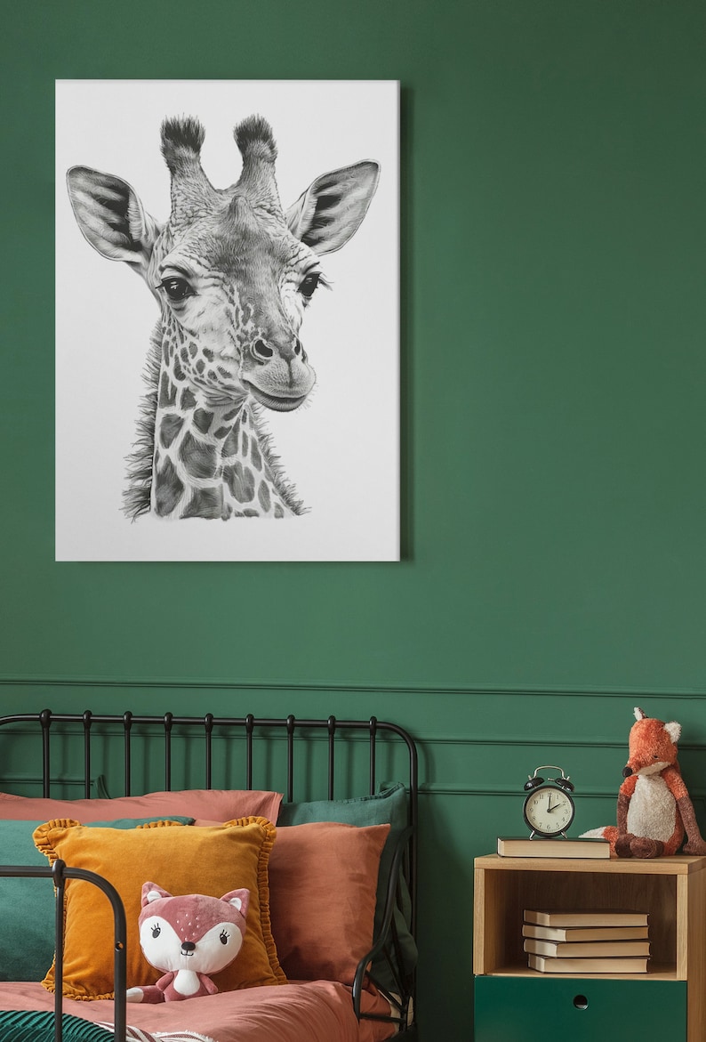Cute-giraffe Print, Black & White, Digital Download Art, Cute-giraffe ...