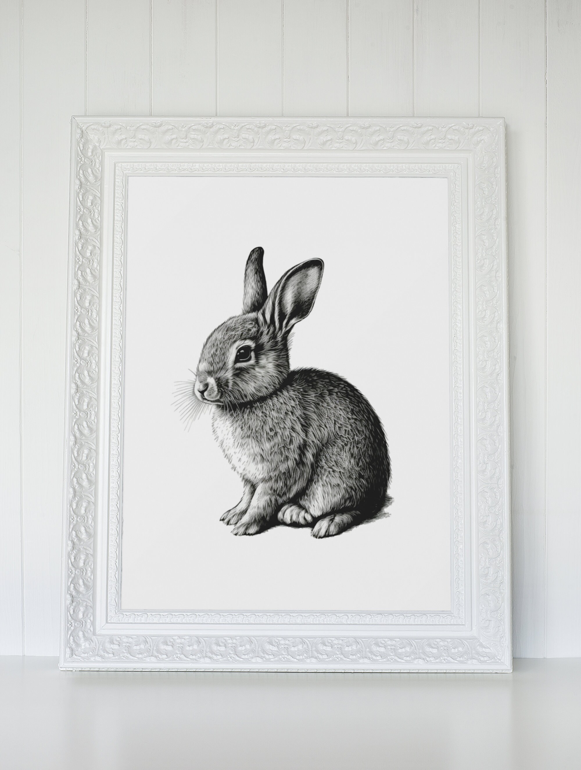 Cute Bunny Print, Black & White, Printable Wall Art, Digital Download ...