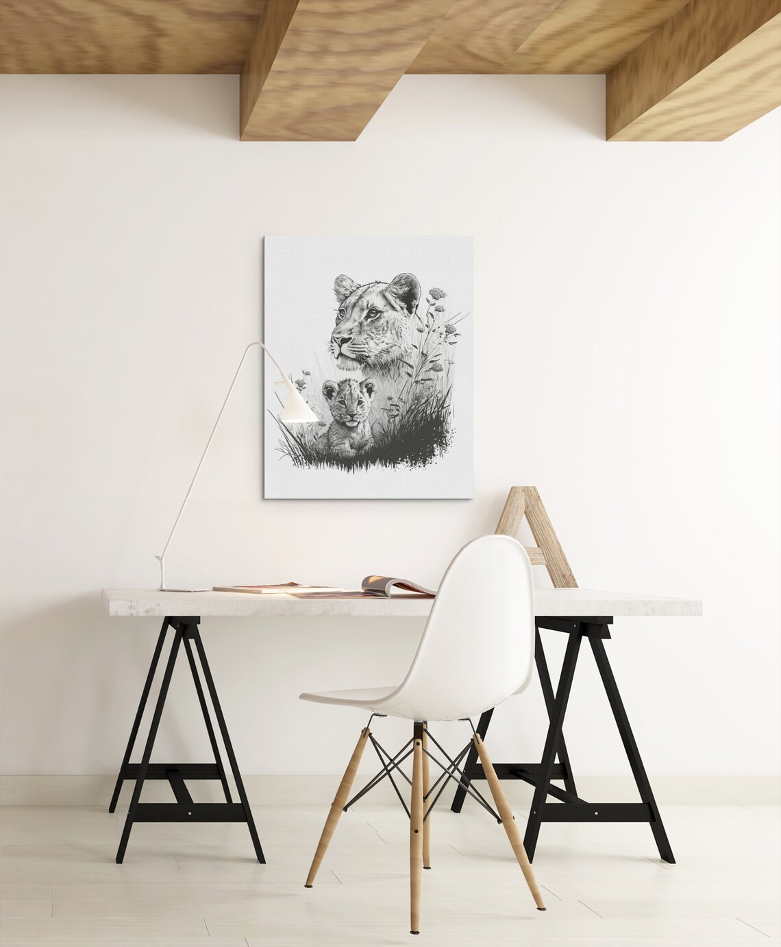Lioness and Cub Print, Black & White, Printable Wall Art, Digital ...