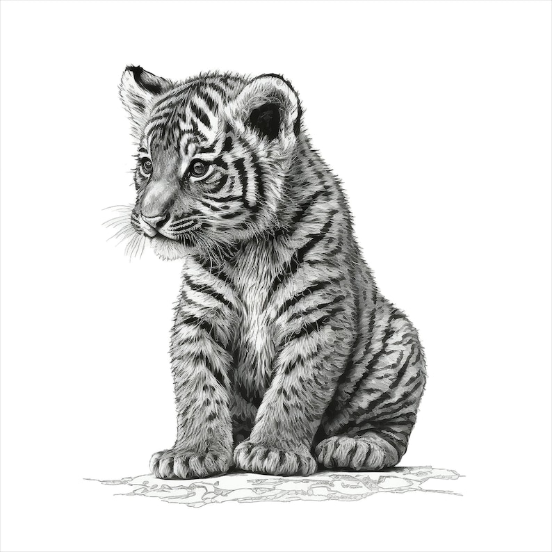 Tiger Cub Print, Black & White, Printable Wall Art, Digital Download ...