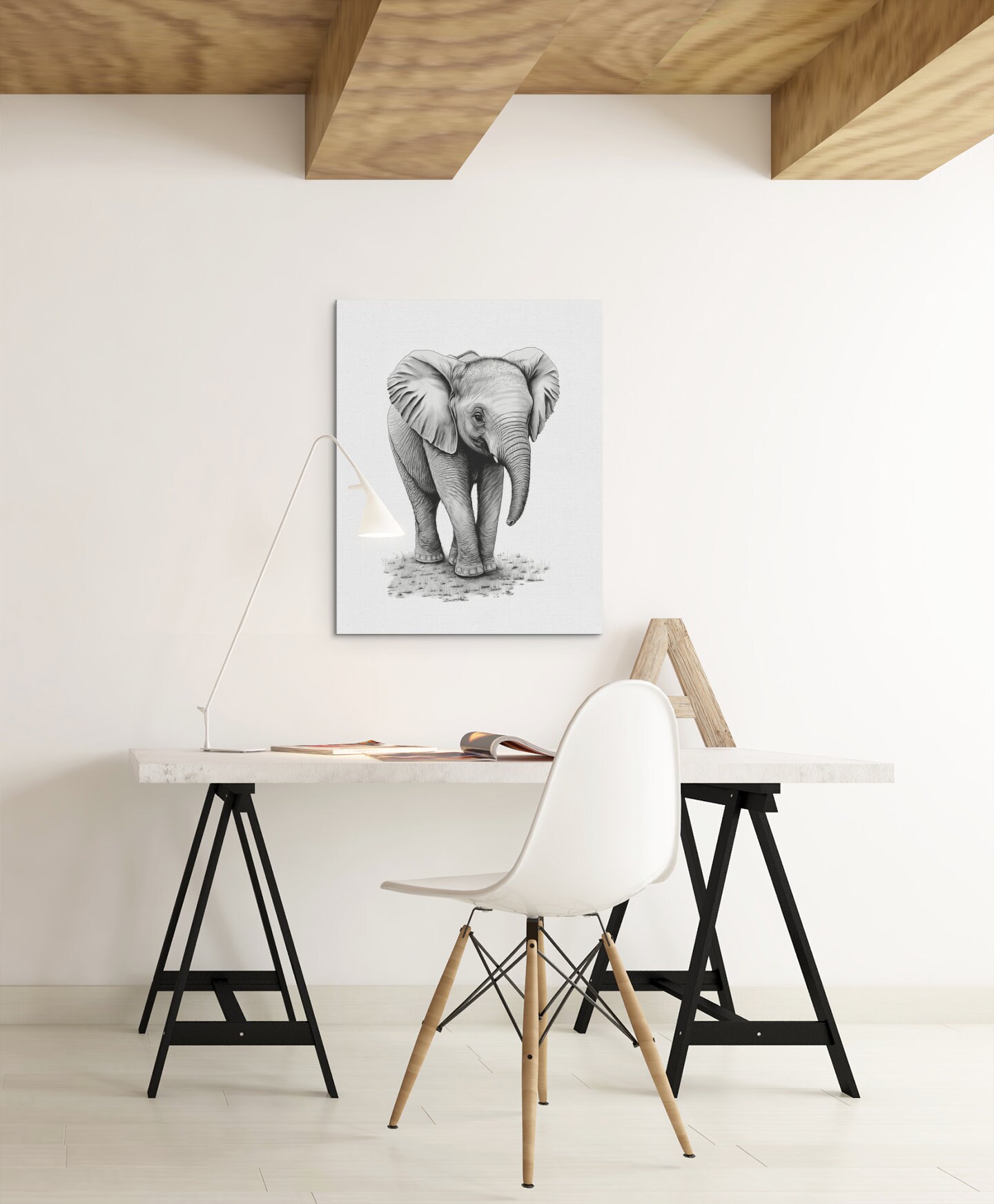 Elephant Print, Black & White, Printable Wall Art, Digital Download Art ...