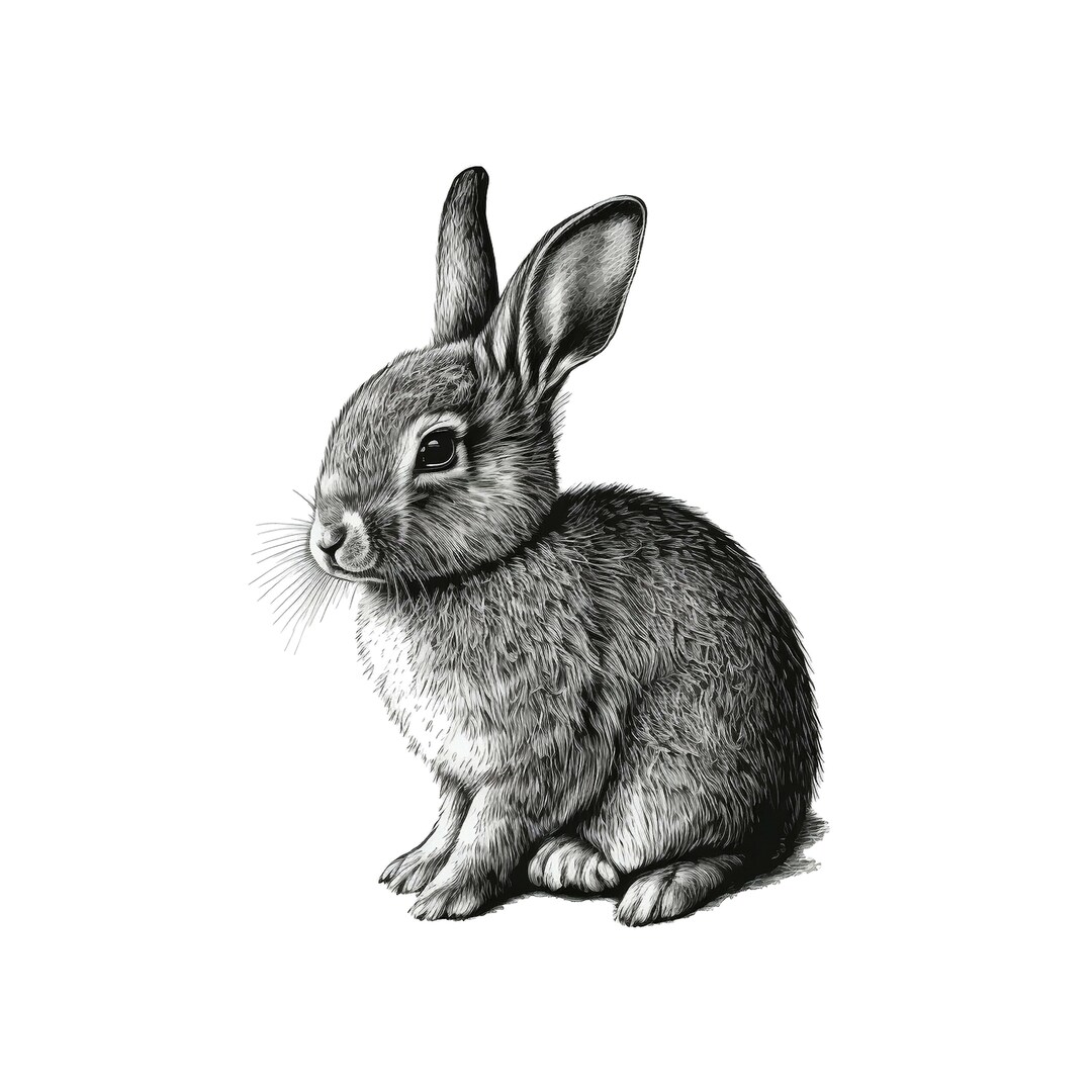 Cute Bunny Print Black White Printable Wall Art Digital Download